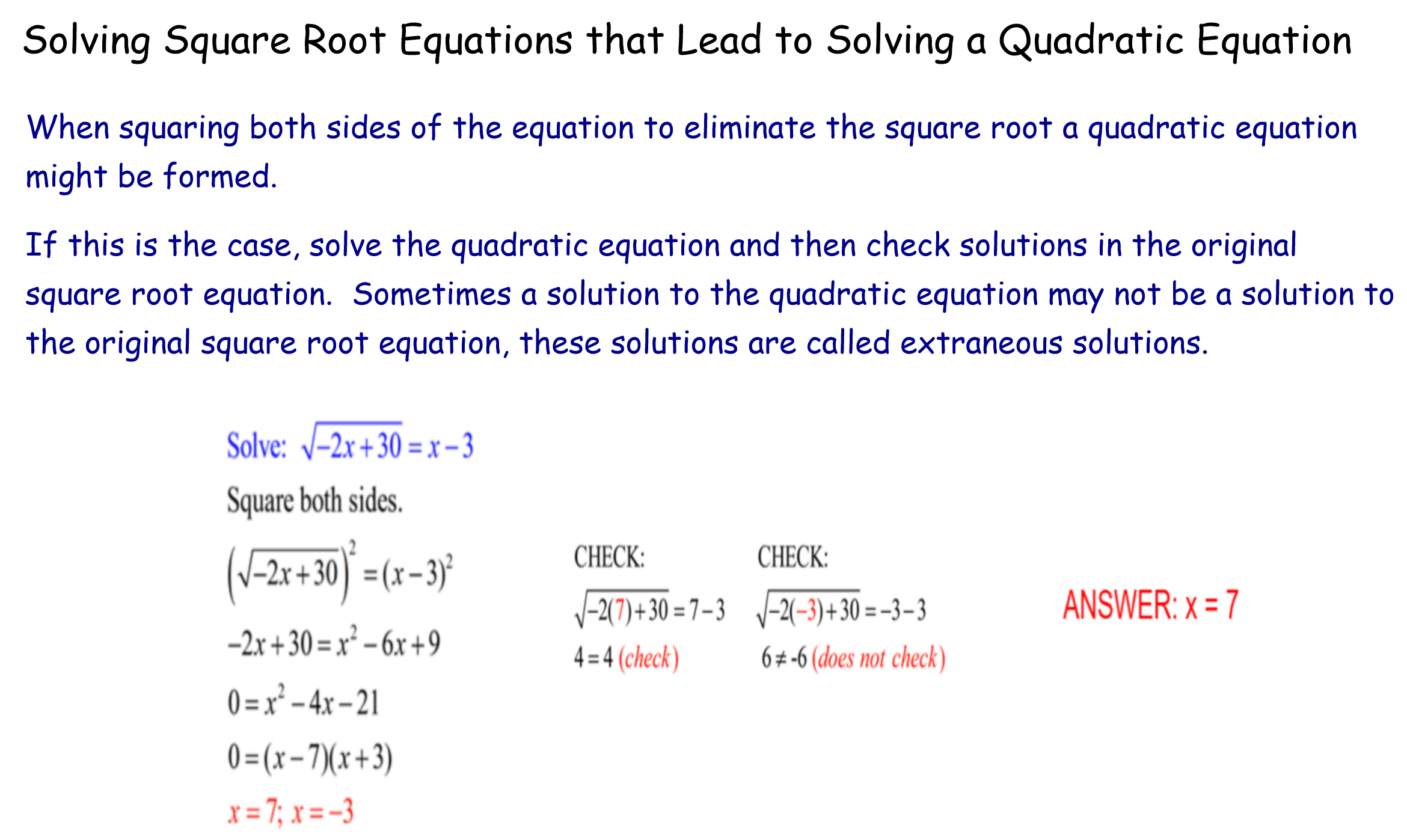 Square Root Equation
